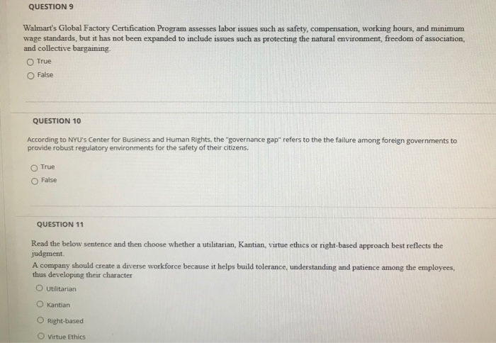 Solved QUESTION 9 Walmart's Global Factory Certification | Chegg.com