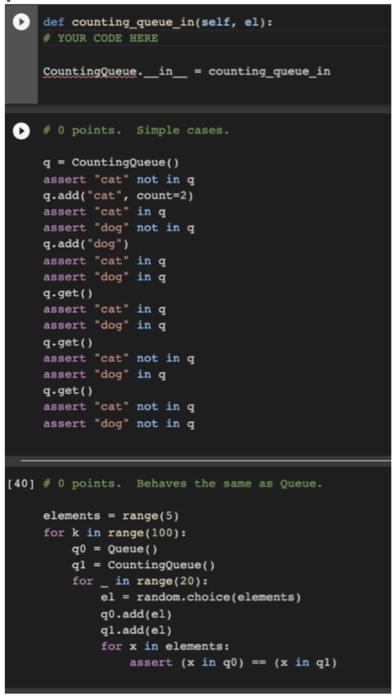 Solved def counting_queue_in(self, el): # YOUR CODE HERE | Chegg.com