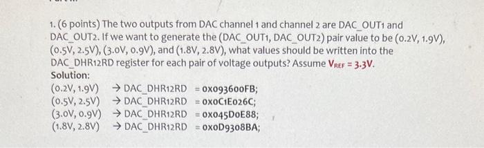1. (6 points) The two outputs from DAC channel 1 and | Chegg.com