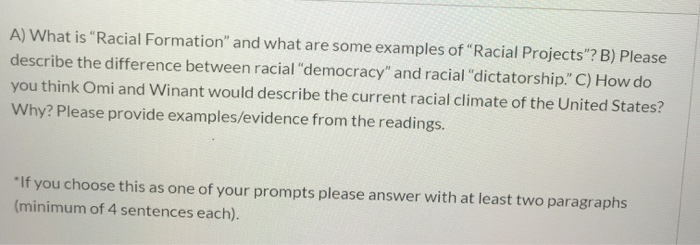 Solved According to our book race and racism. Answer promts | Chegg.com