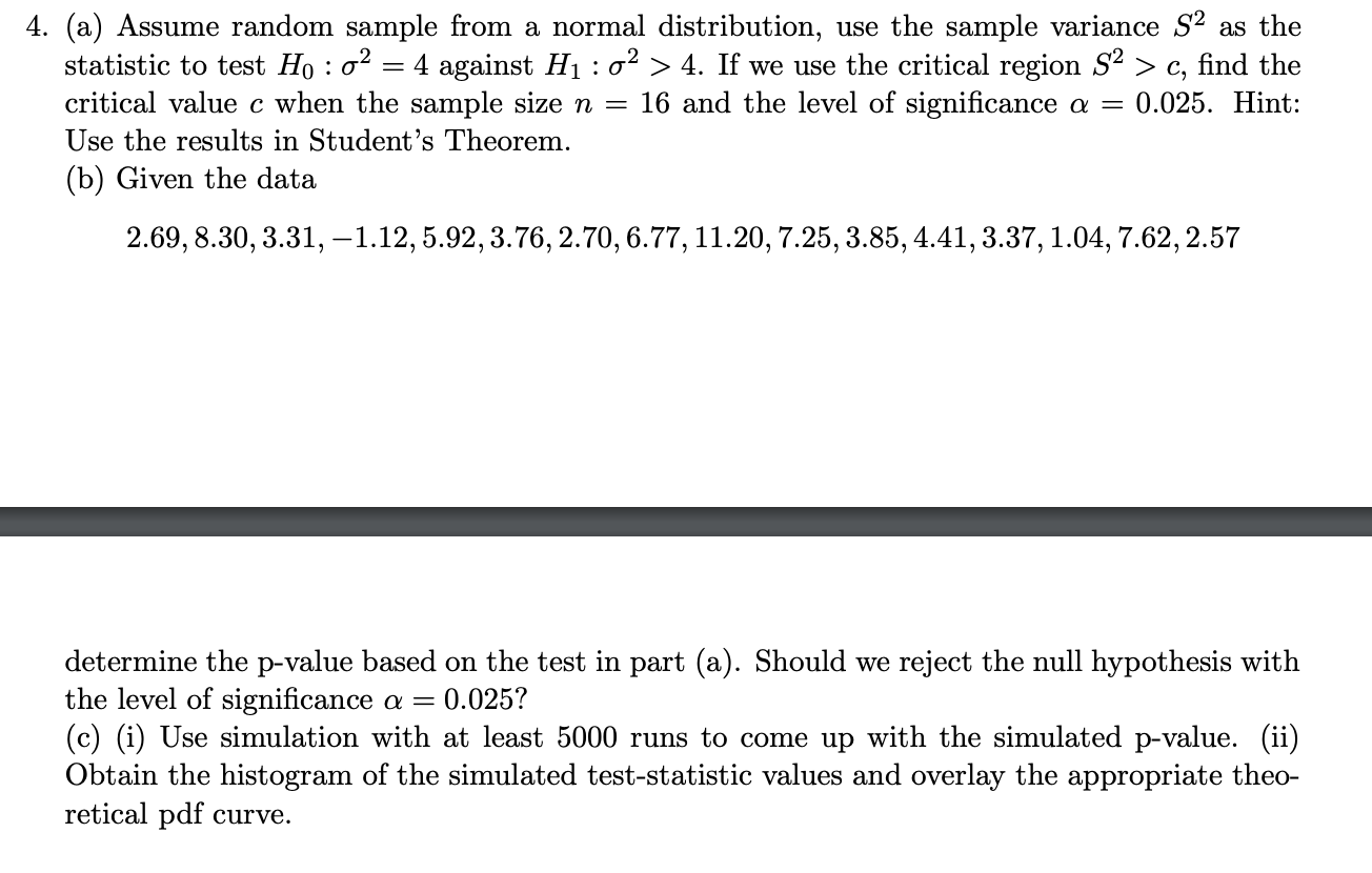 Solved (a) ﻿Assume random sample from a normal distribution, | Chegg.com