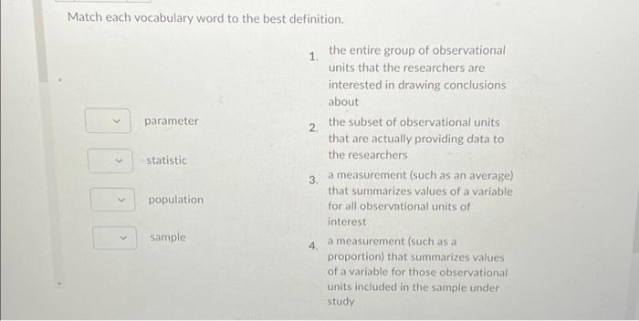 Solved Match each vocabulary word to the best definition. | Chegg.com