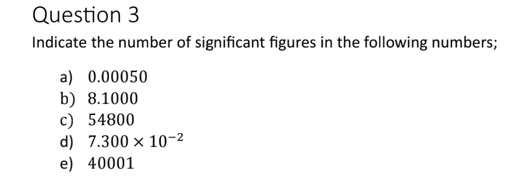 Solved Question 3Indicate the number of significant figures | Chegg.com