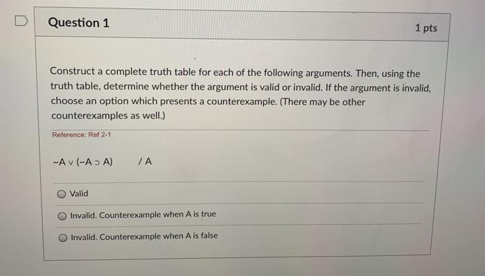 Solved Question 1 1 pts Construct a complete truth table for | Chegg.com