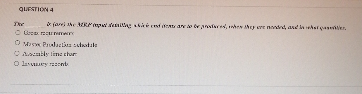 Solved QUESTION 4The ﻿is (are) ﻿the MRP input detailing | Chegg.com