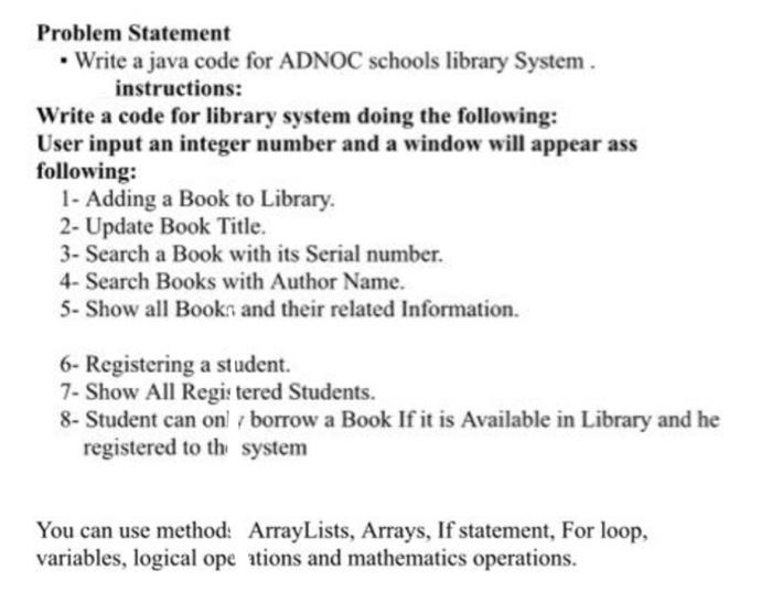 Solved A Problem Statement • Write A Java Code For Adnoc 9058