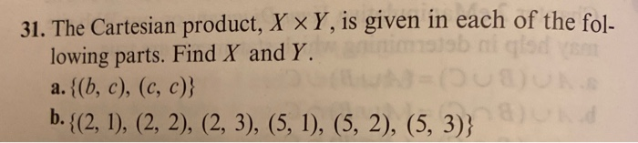 Solved 31. The Cartesian product, X XY, is given in each of | Chegg.com