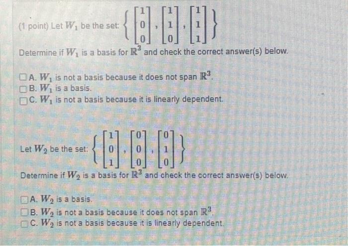 Solved (1 point) Let W1 be the set: | Chegg.com