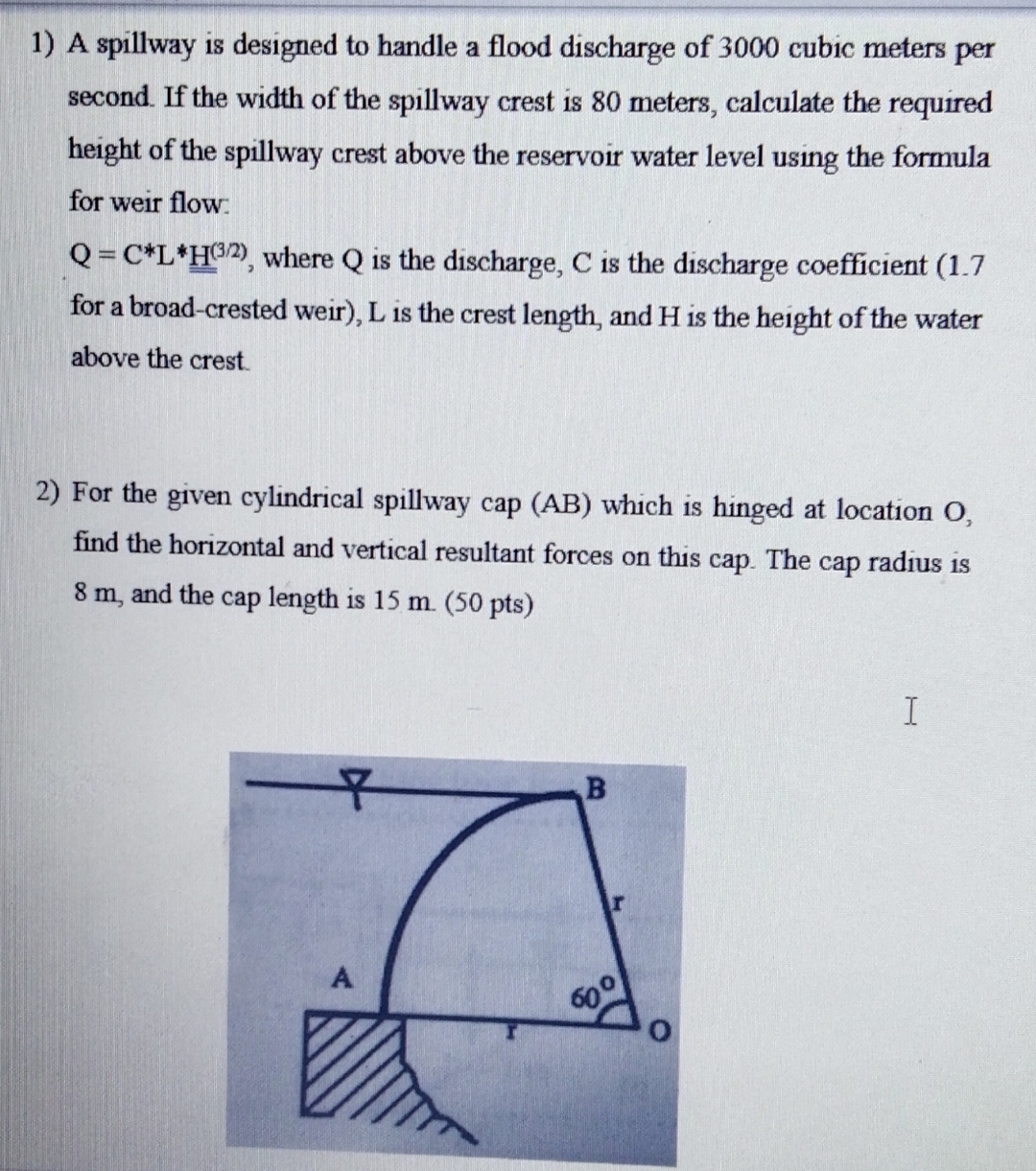 Solved A spillway is designed to handle a flood discharge of | Chegg.com