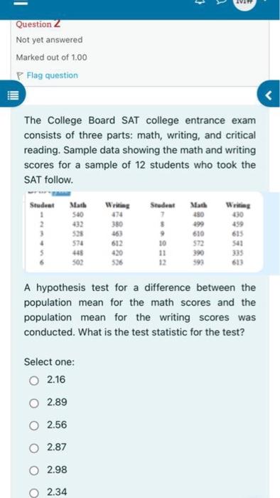 Solved The College Board SAT college entrance exam consists | Chegg.com