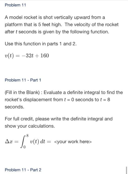 Solved Problem 11 A model rocket is shot vertically upward | Chegg.com