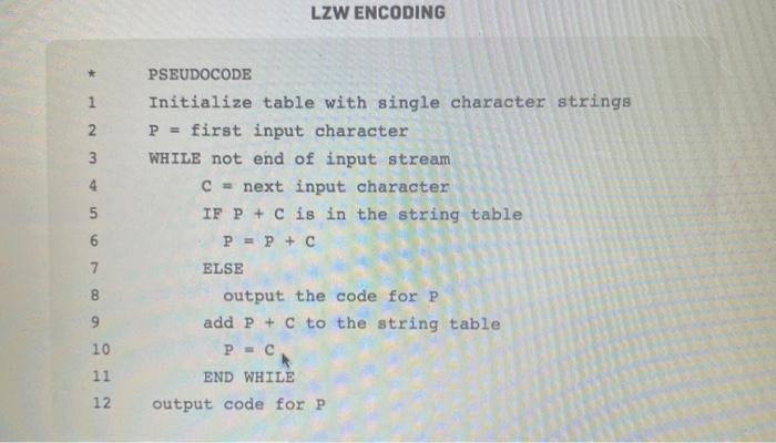 Solved explain the following pseudocode of lempel-ziv-welch | Chegg.com