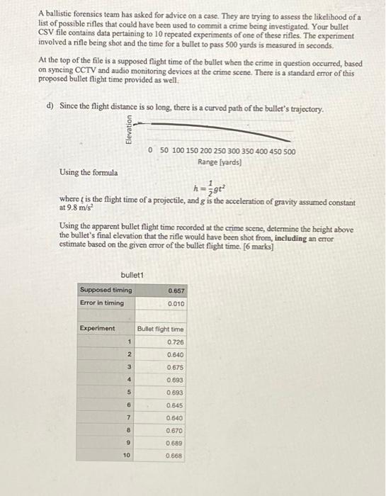 Solved A ballistic forensics team has asked for advice on a | Chegg.com