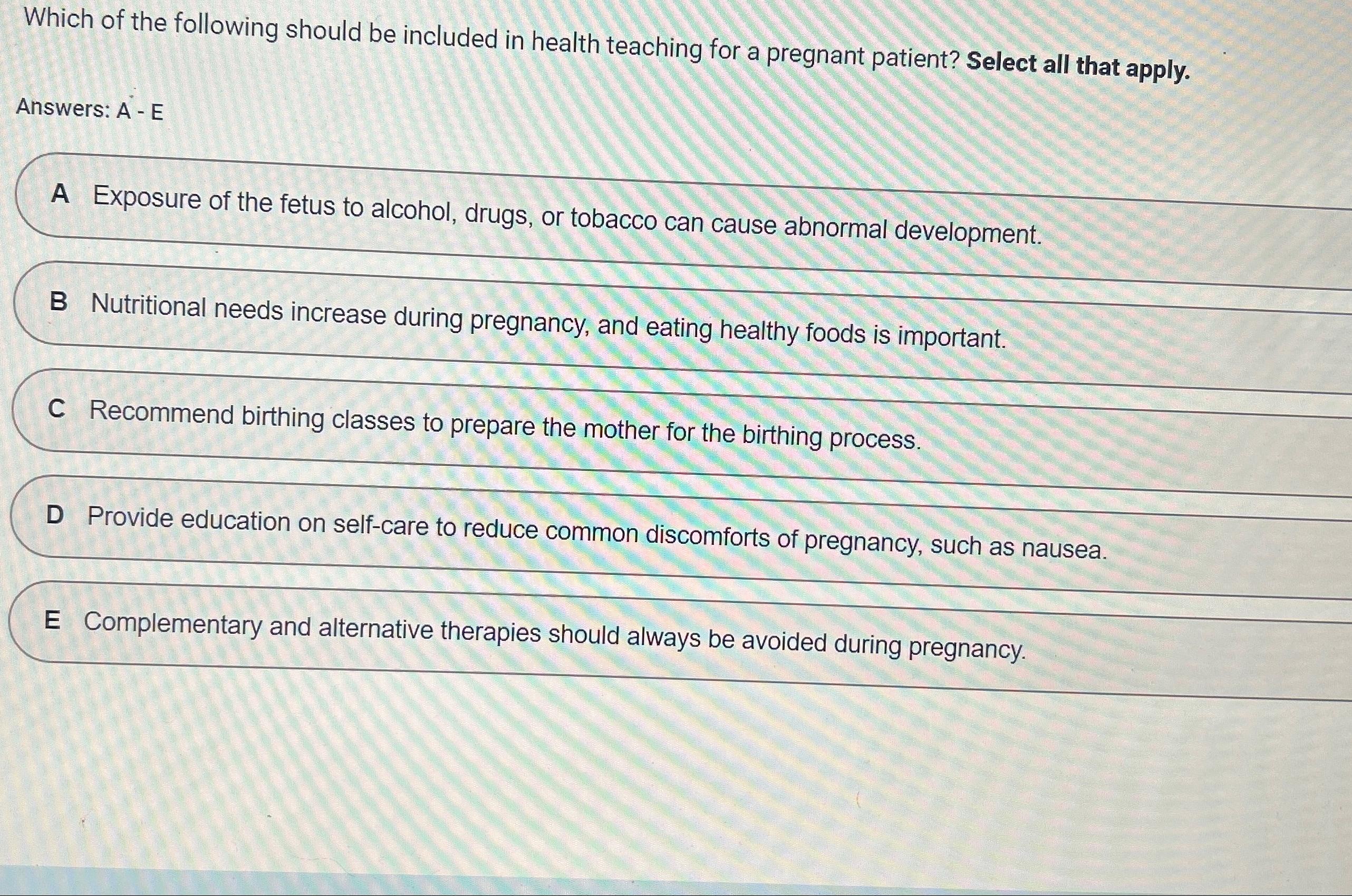 Solved Which of the following should be included in health | Chegg.com