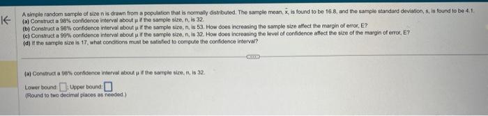 Solved A simple randorn sample of size n is drawn from a | Chegg.com