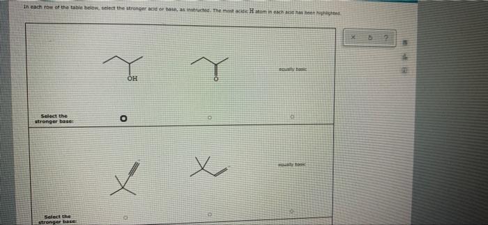 Solved in each row of the table below, select the stronger | Chegg.com