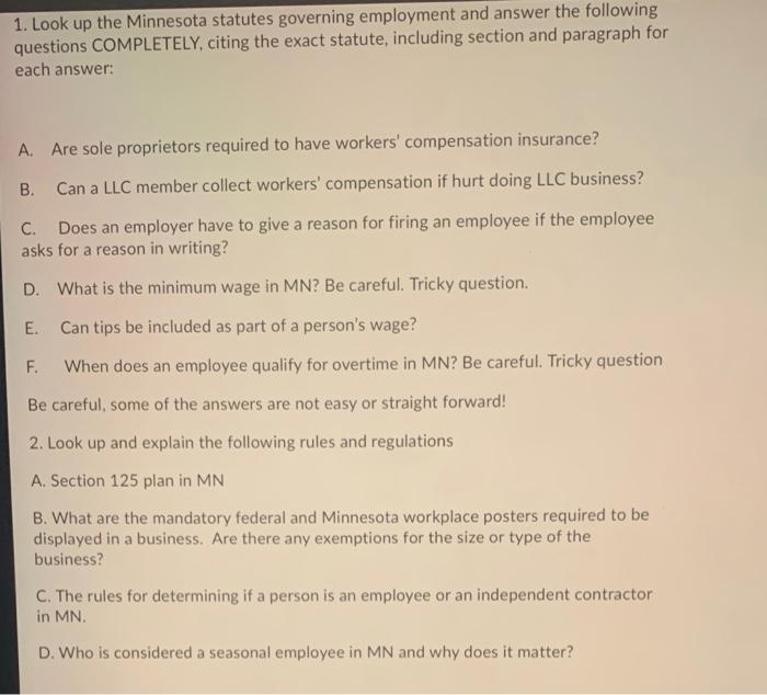 Solved 1. Look up the Minnesota statutes governing | Chegg.com