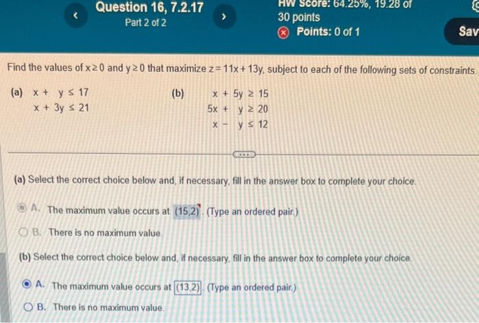 Solved Find the values of x≥0 and y≥0 that maximize | Chegg.com
