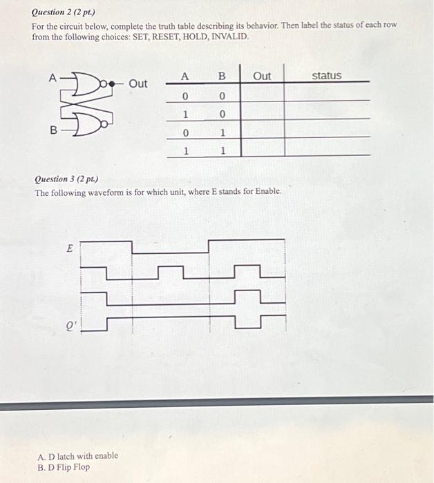 Solved Question 2 (2pt) For the circuit below, complete the | Chegg.com