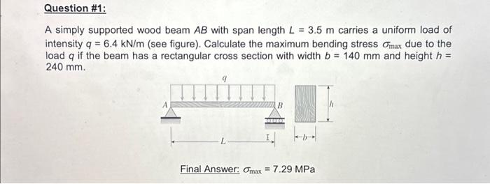 Solved A simply supported wood beam AB with span length | Chegg.com