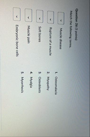 Solved Question 26 (5 ﻿points)Match the following | Chegg.com