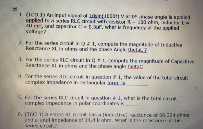 Solved 1. (TCO 1) An input signal of 10sin (10000) V at 0° | Chegg.com