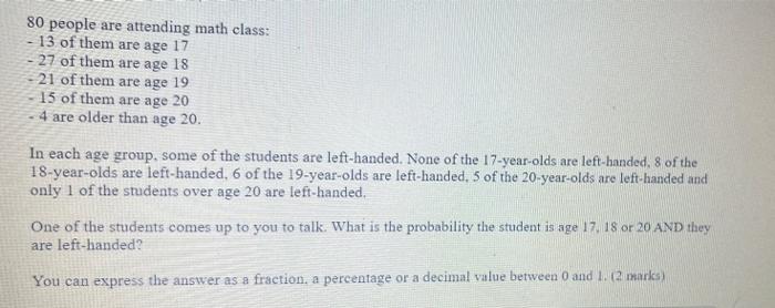 Solved 80 people are attending math class: 13 of them are | Chegg.com