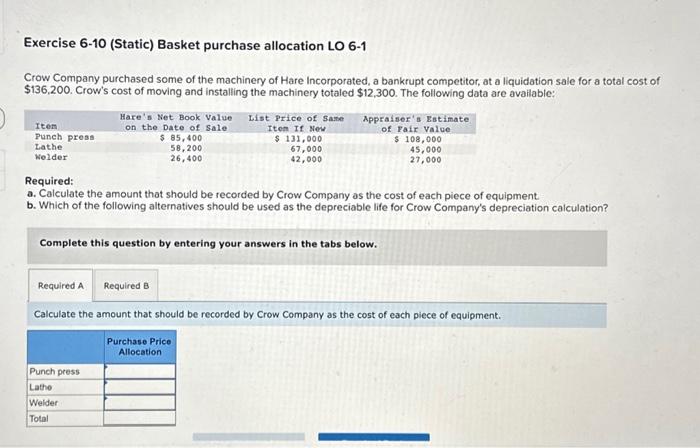 Solved Exercise 6-10 (Static) Basket purchase allocation LO | Chegg.com