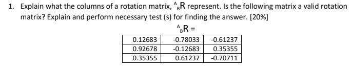 Solved 1. Explain what the columns of a rotation matrix, BAR | Chegg.com