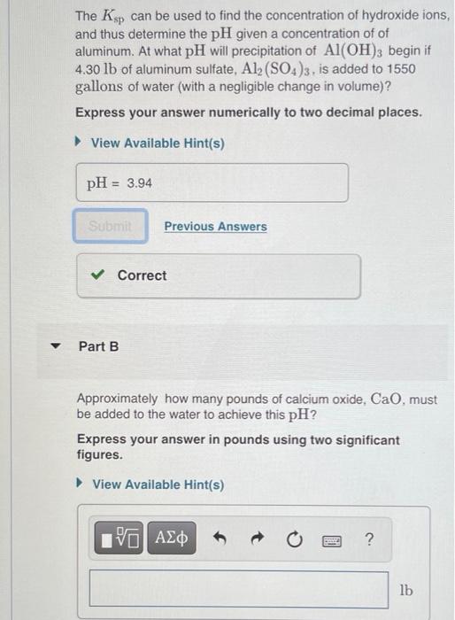 Solved The Ksp can be used to find the concentration of | Chegg.com