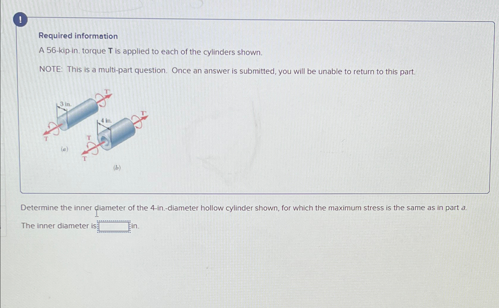 Solved !Required informationA 56-kip-in. ﻿torque T ﻿is | Chegg.com