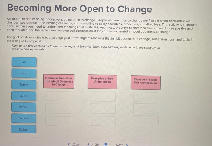 Solved Becoming More Open to Change An important part of | Chegg.com
