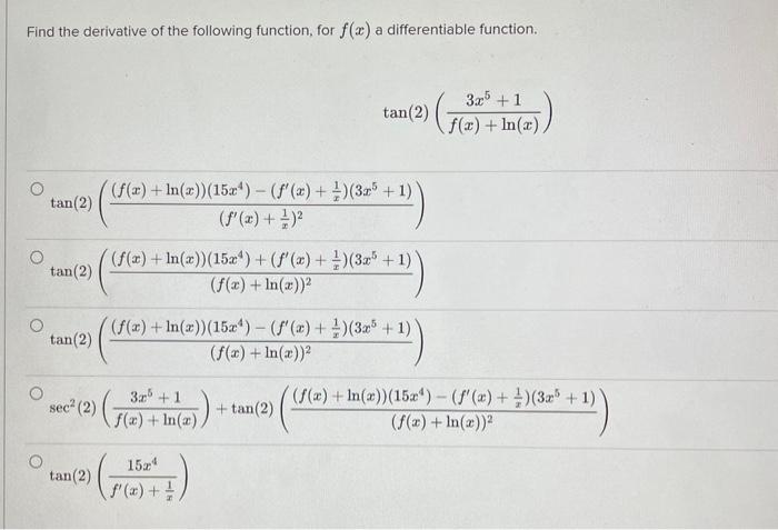 Solved Find the derivative of the following function, for | Chegg.com
