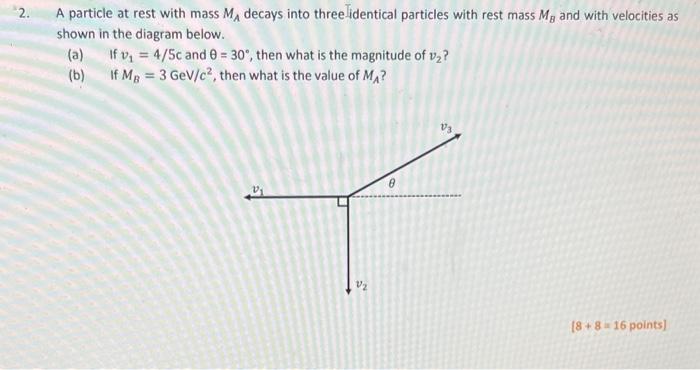 Solved 2. A particle at rest with mass MA decays into three | Chegg.com