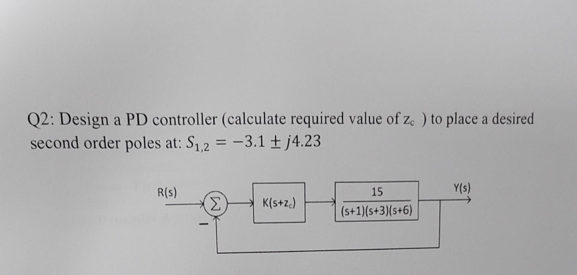 Solved Q2: Design a PD controller (calculate required value | Chegg.com