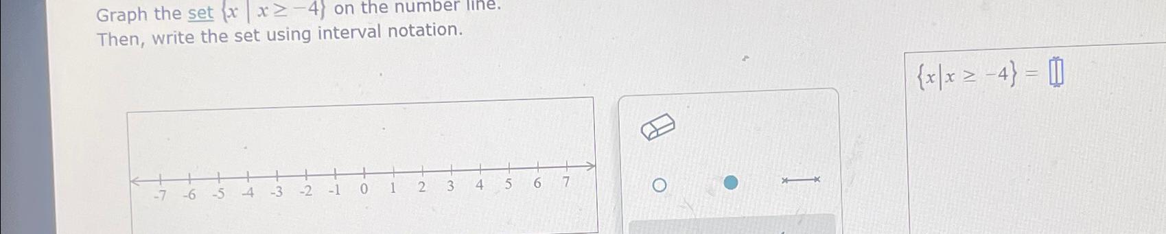 Solved Graph the set {x|x≥-4} ﻿on the number line.Then, | Chegg.com