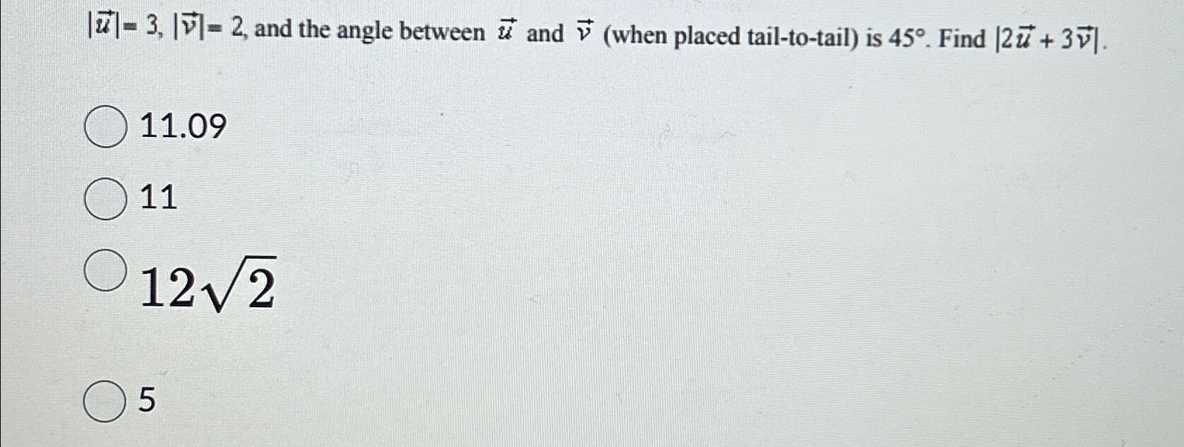 Solved |vec(u)|=3,|vec(v)|=2, ﻿and the angle between vec(u) | Chegg.com