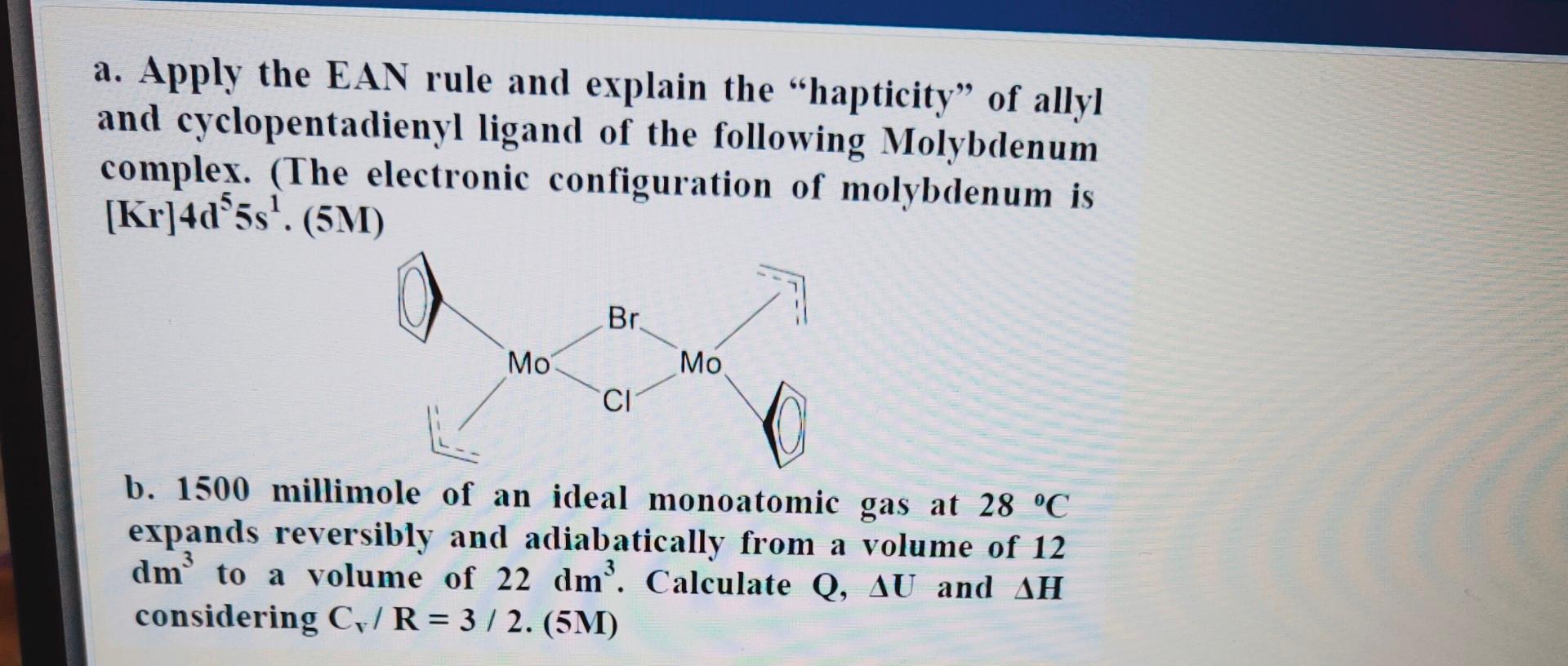 Solved a. Apply the EAN rule and explain the “hapticity” of | Chegg.com