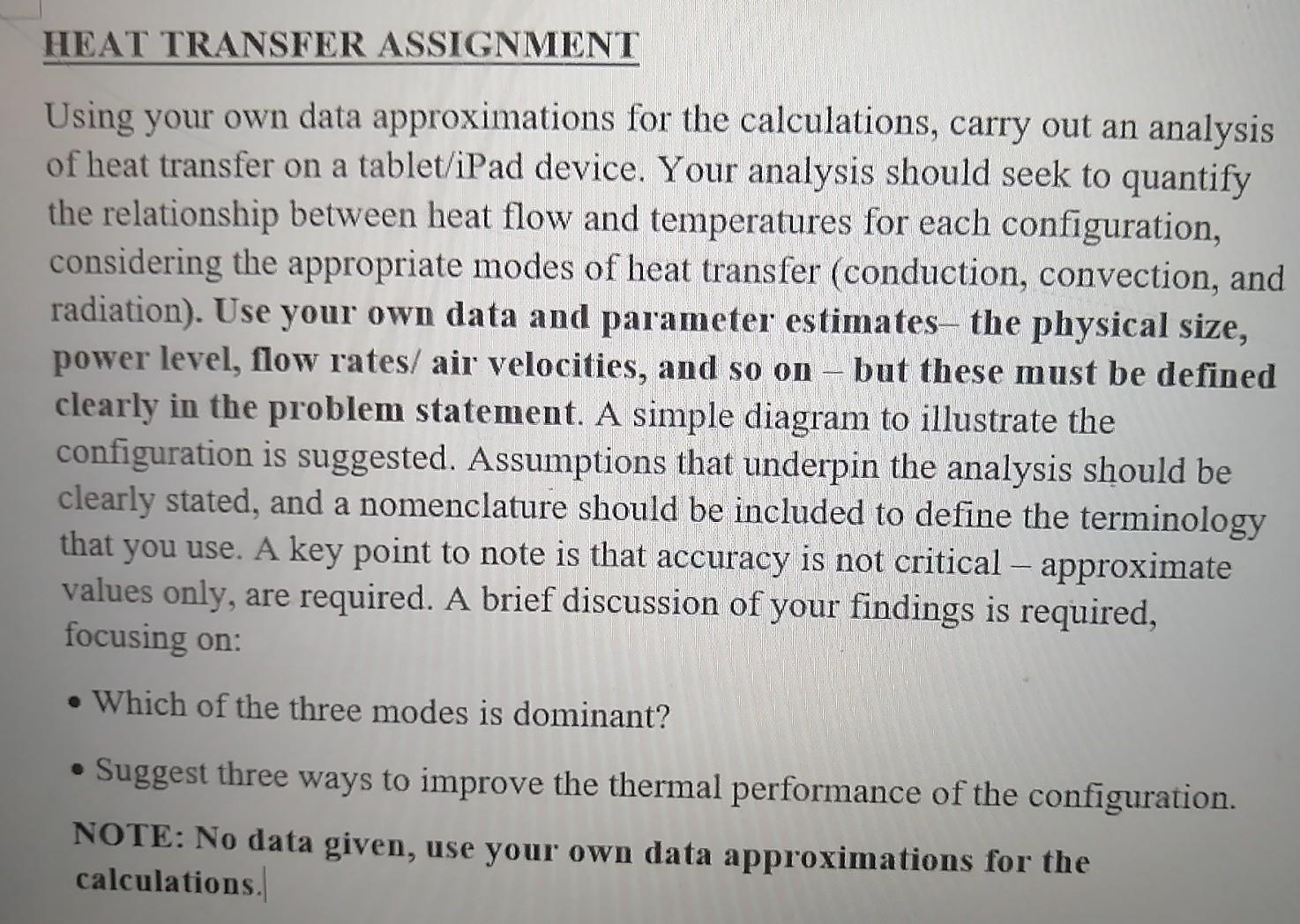 Solved HEAT TRANSFER ASSIGNMENT Using your own data | Chegg.com