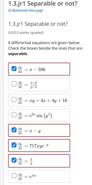 Solved 1.3.jr1 Separable or not? W Bookmark this page | Chegg.com