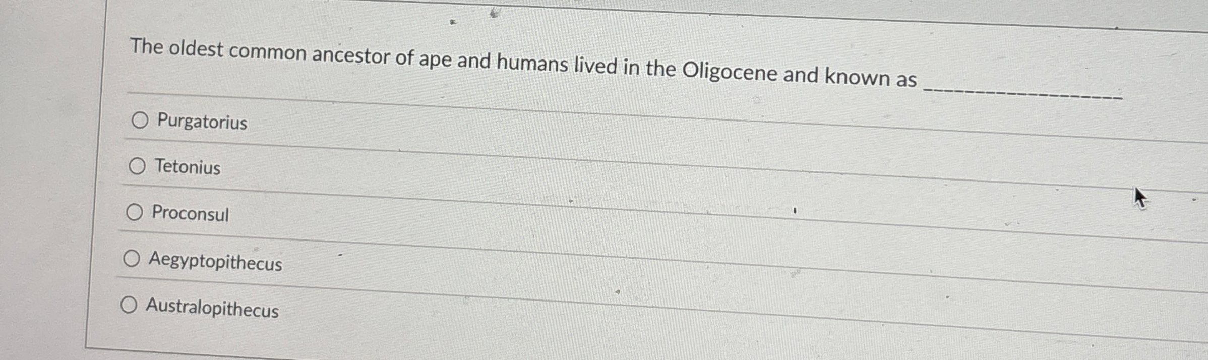 Solved The oldest common ancestor of ape and humans lived in | Chegg.com