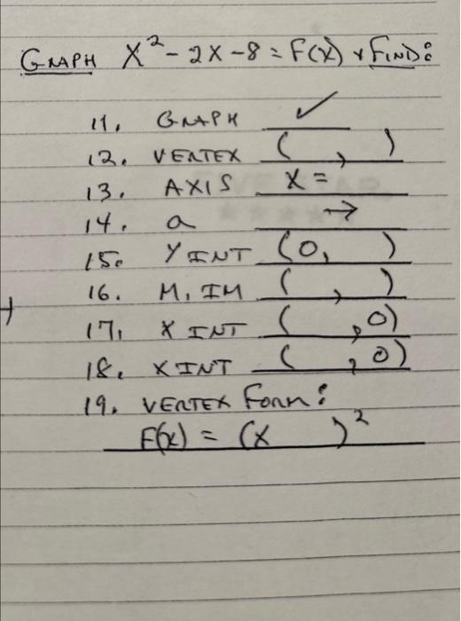 Solved GNAPH x2−2x−8=f(x)+F(N):: 11. GmPK 12. VERTEX 13. | Chegg.com