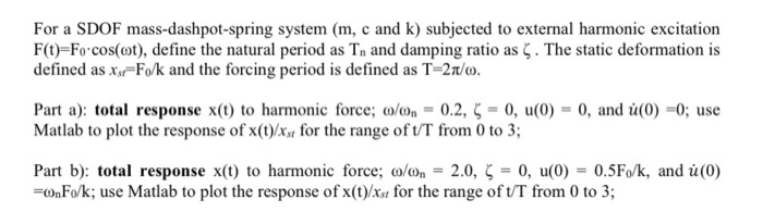 Solved For a SDOF mass-dashpot-spring system (m, c and k) | Chegg.com