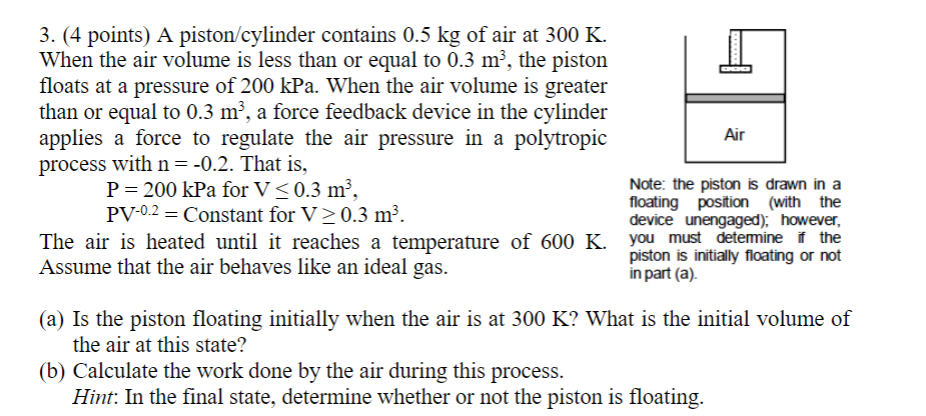 Solved (4 ﻿points) ﻿A piston/cylinder contains 0.5kg ﻿of air | Chegg.com