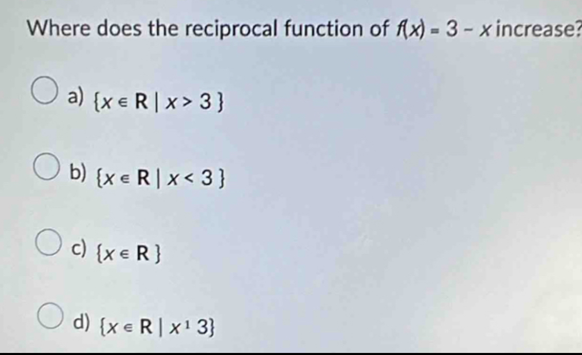 Solved Where does the reciprocal function of f(x)=3-x | Chegg.com