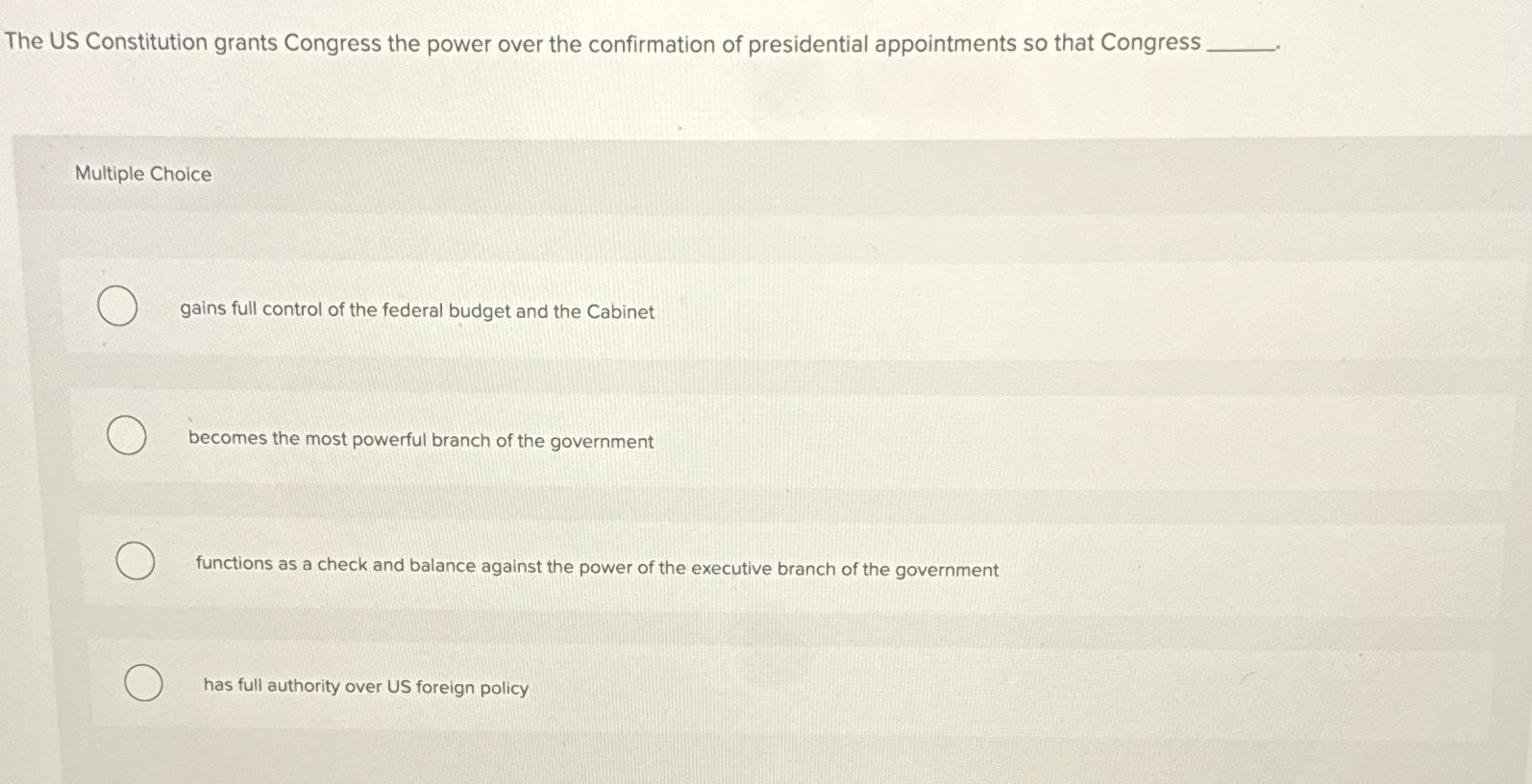 Solved The US Constitution grants Congress the power over | Chegg.com