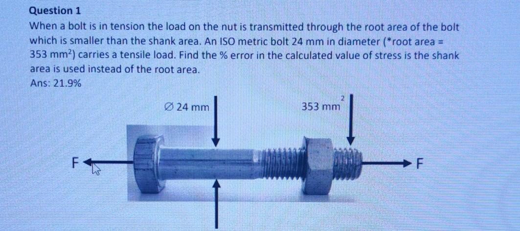 Solved Question 1 When a bolt is in tension the load on the | Chegg.com
