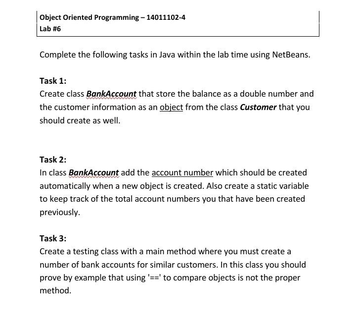 Solved Object Oriented Programming - 14011102-4 Lab #6 | Chegg.com