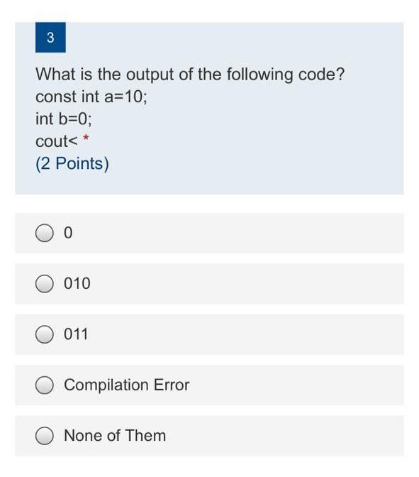 Solved 3 What is the output of the following code? const int | Chegg.com