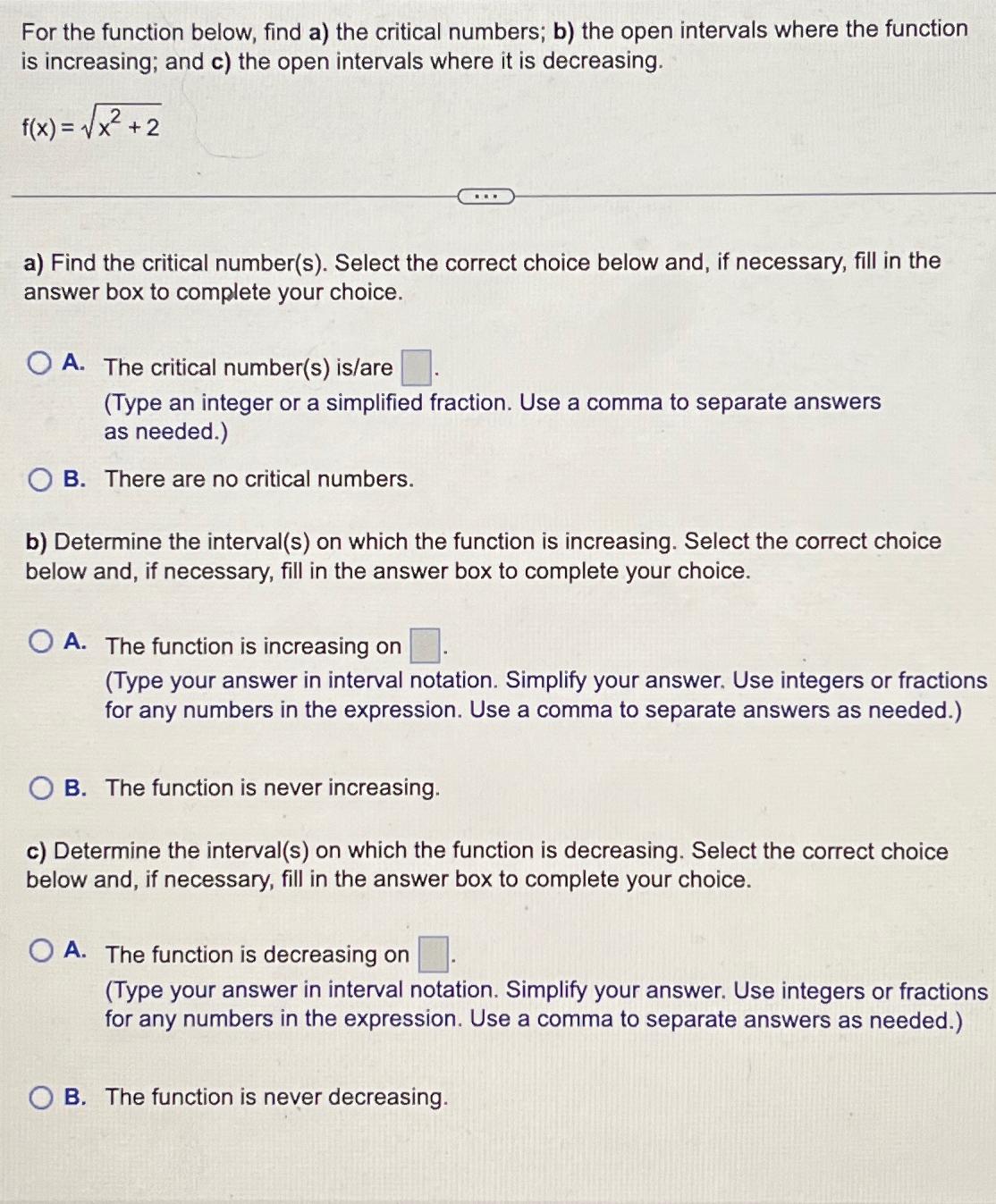 Solved For the function below, find a) ﻿the critical | Chegg.com